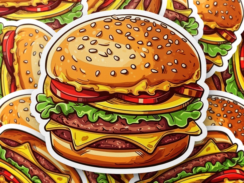 Cheeseburger Sticker, Fast Food Sticker, Cool Sticker, Hamburger ...