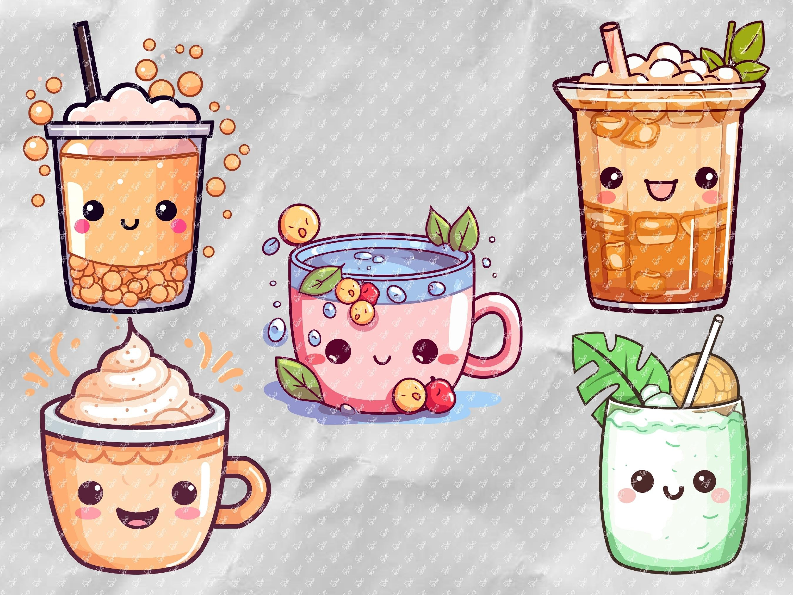 20 Cute Kawaii Drinks, 400 Dpi Transparent Png and Svg Files for ...