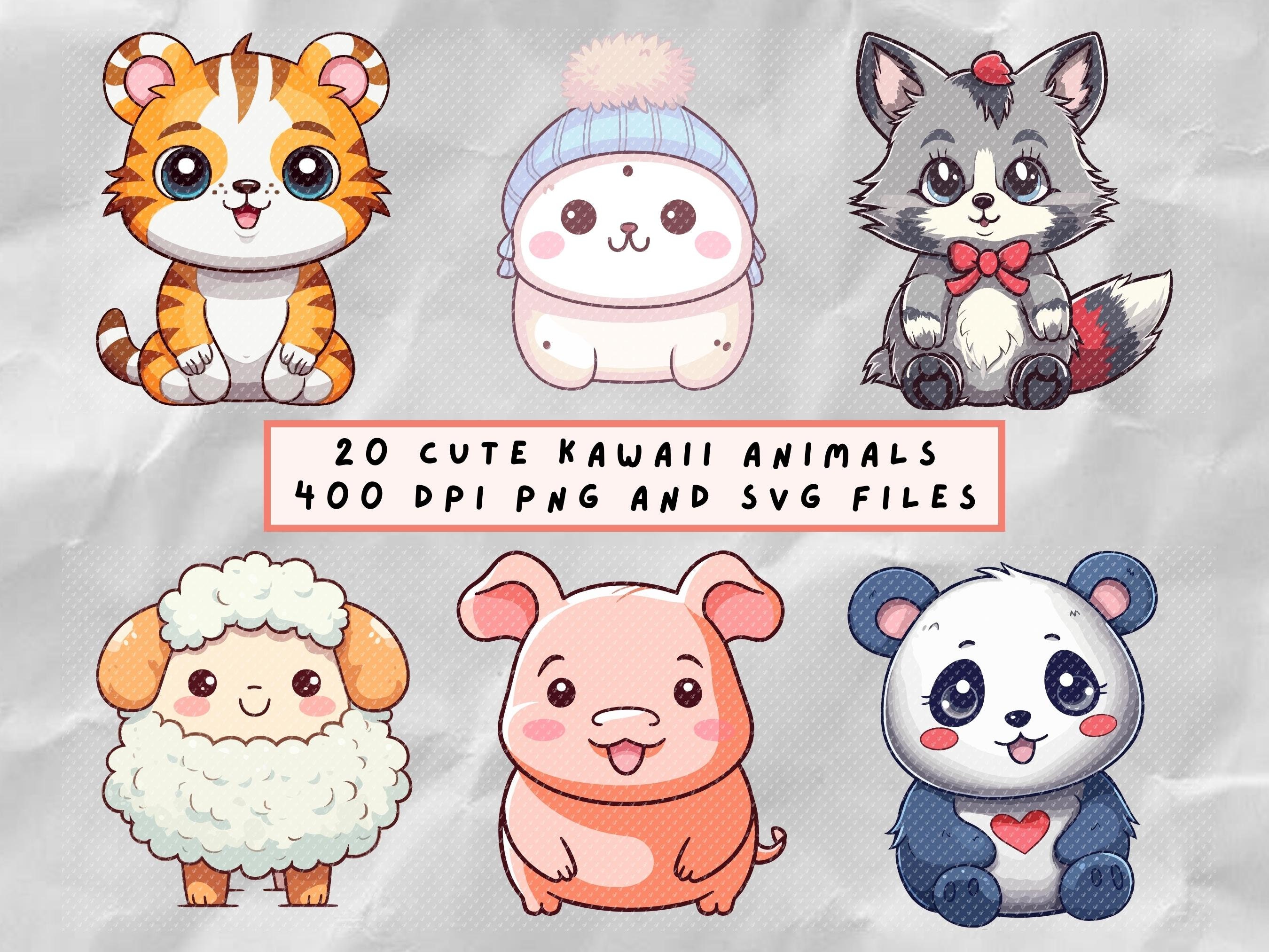 20 Cute Kawaii Animals, 400 Dpi Transparent Png and Svg Files for ...