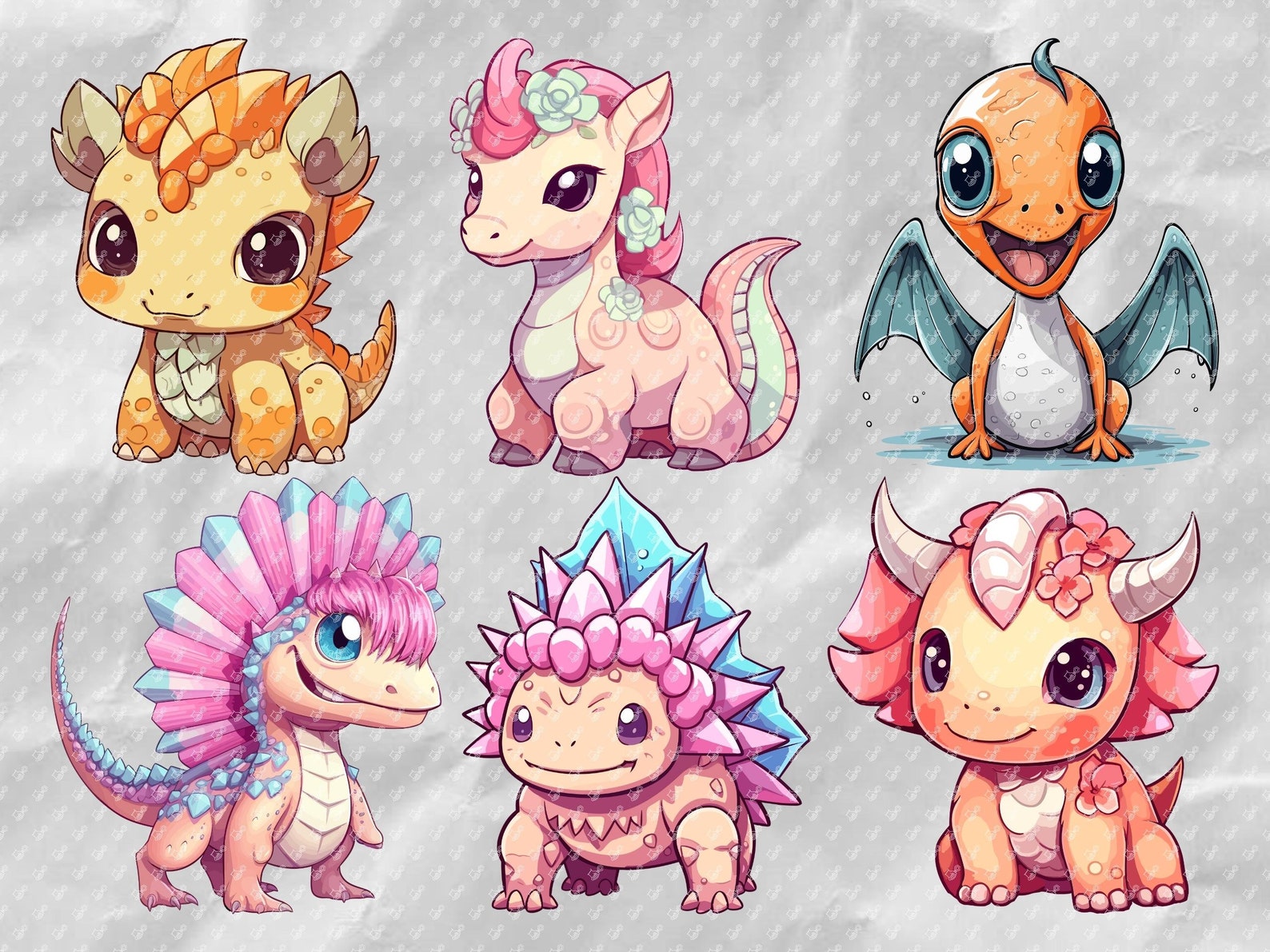20 Cute Kawaii Dinosaurs, 400 Dpi Transparent Png and Svg Files for ...