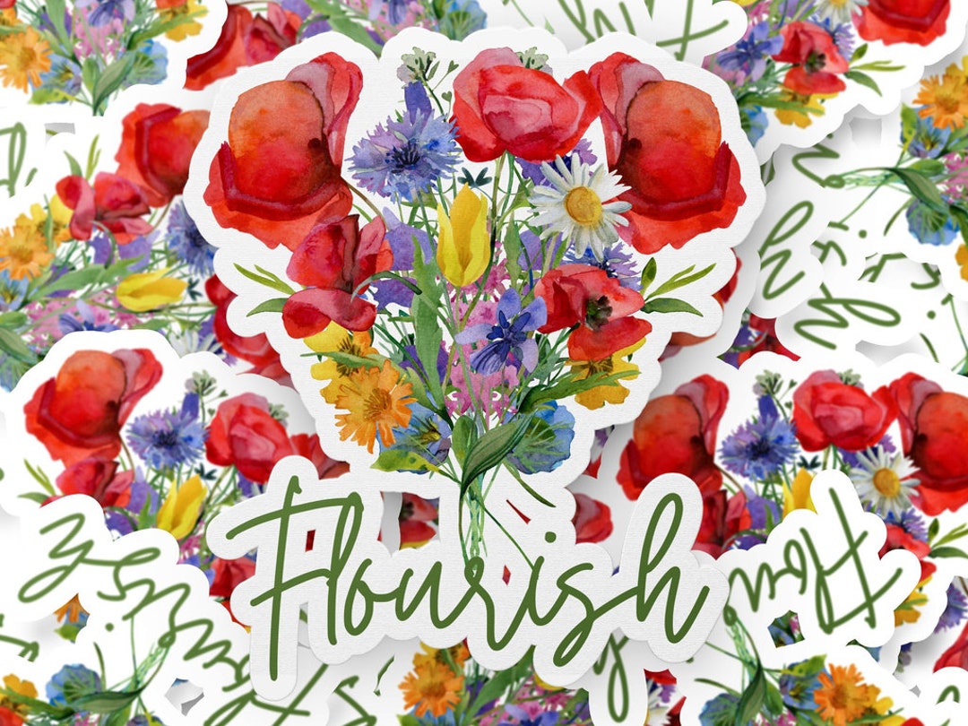 Flourish Sticker, Watercolor Sticker, Wildflower Sticker, Spring Floral ...