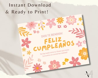 Feliz Cumpleaños Printable Card, Spanish Birthday Printable Card, Birthday Card, Spanish ...