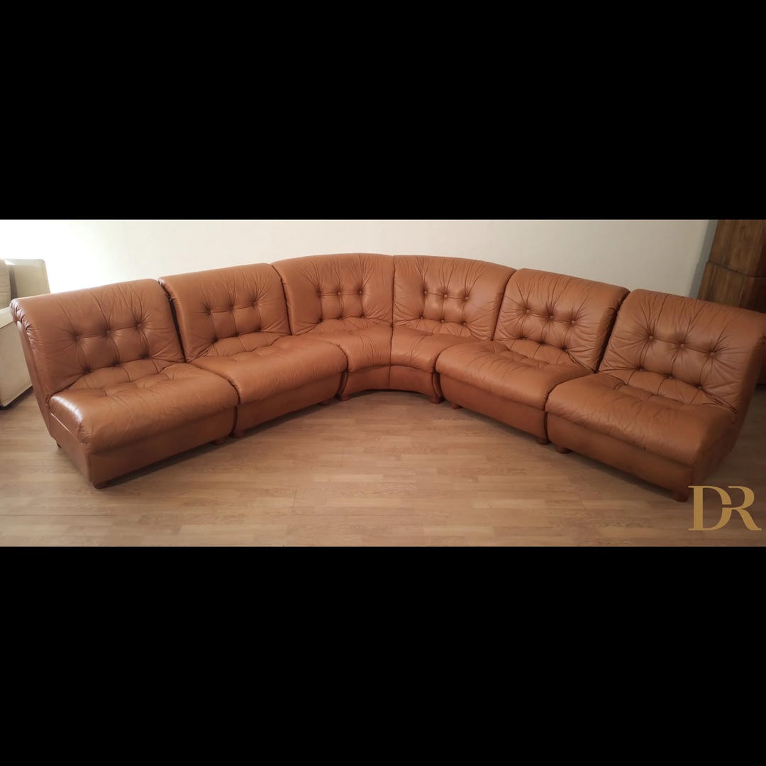 Vintage Italian Cognac Leather Modular Sofa, 1970s, Set of 5 New House ...