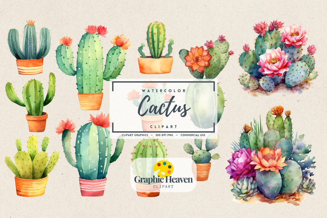 Watercolor Cactus Clipart Digital Png Cactus Graphics Instant Download ...