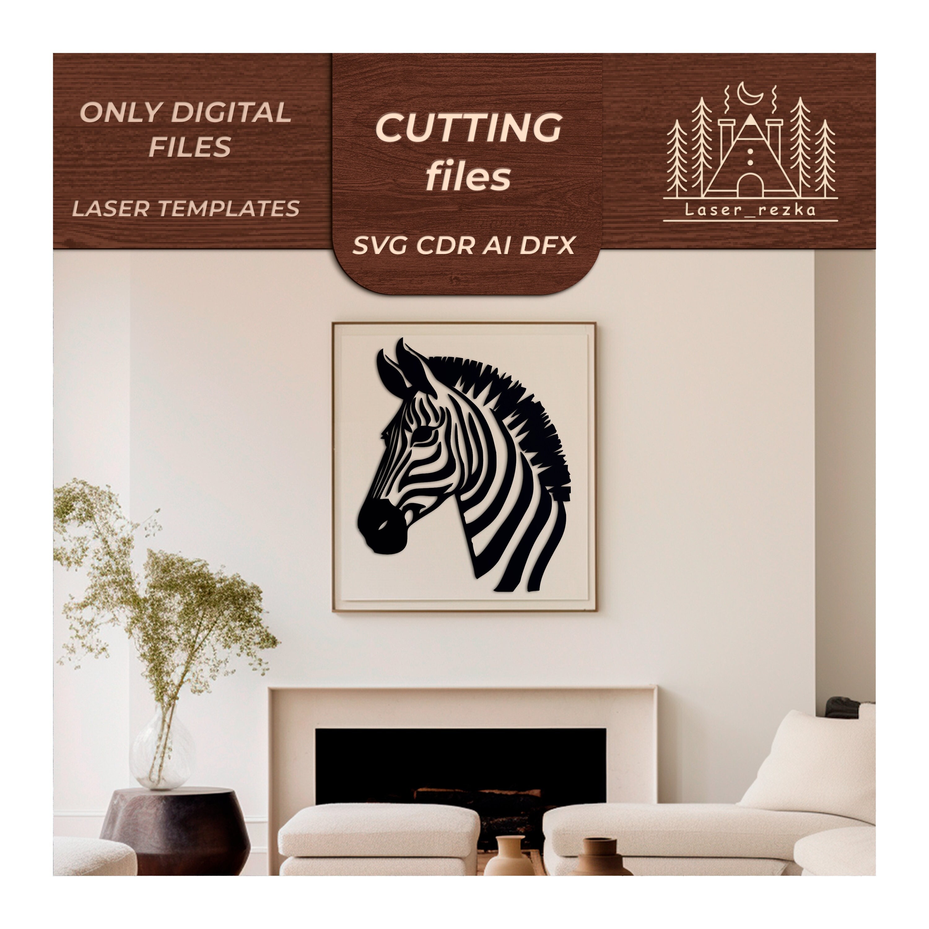 Zebra Laser Cut Files Wall Art Svg, Dxf, EPS, AI Glowforge Files ...