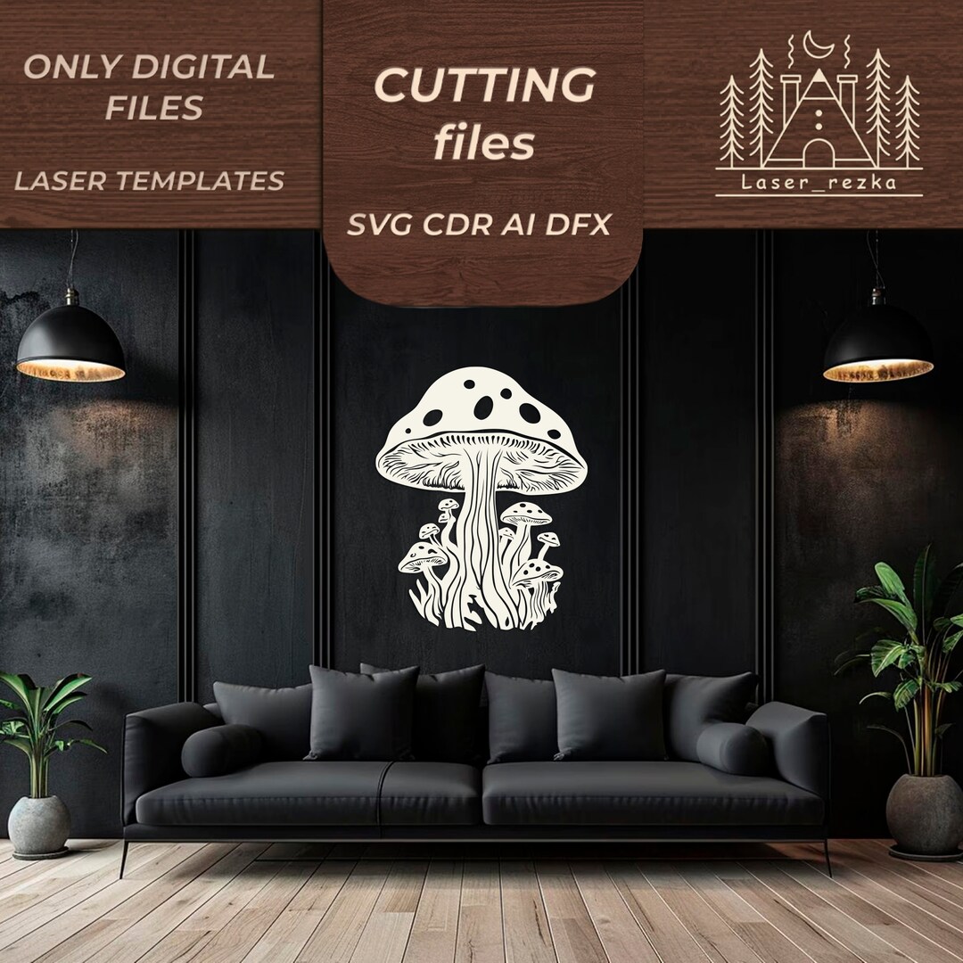 Mushrooms Wall Art Decor Vector Drawing File for Laser Cutting, Plasma ...