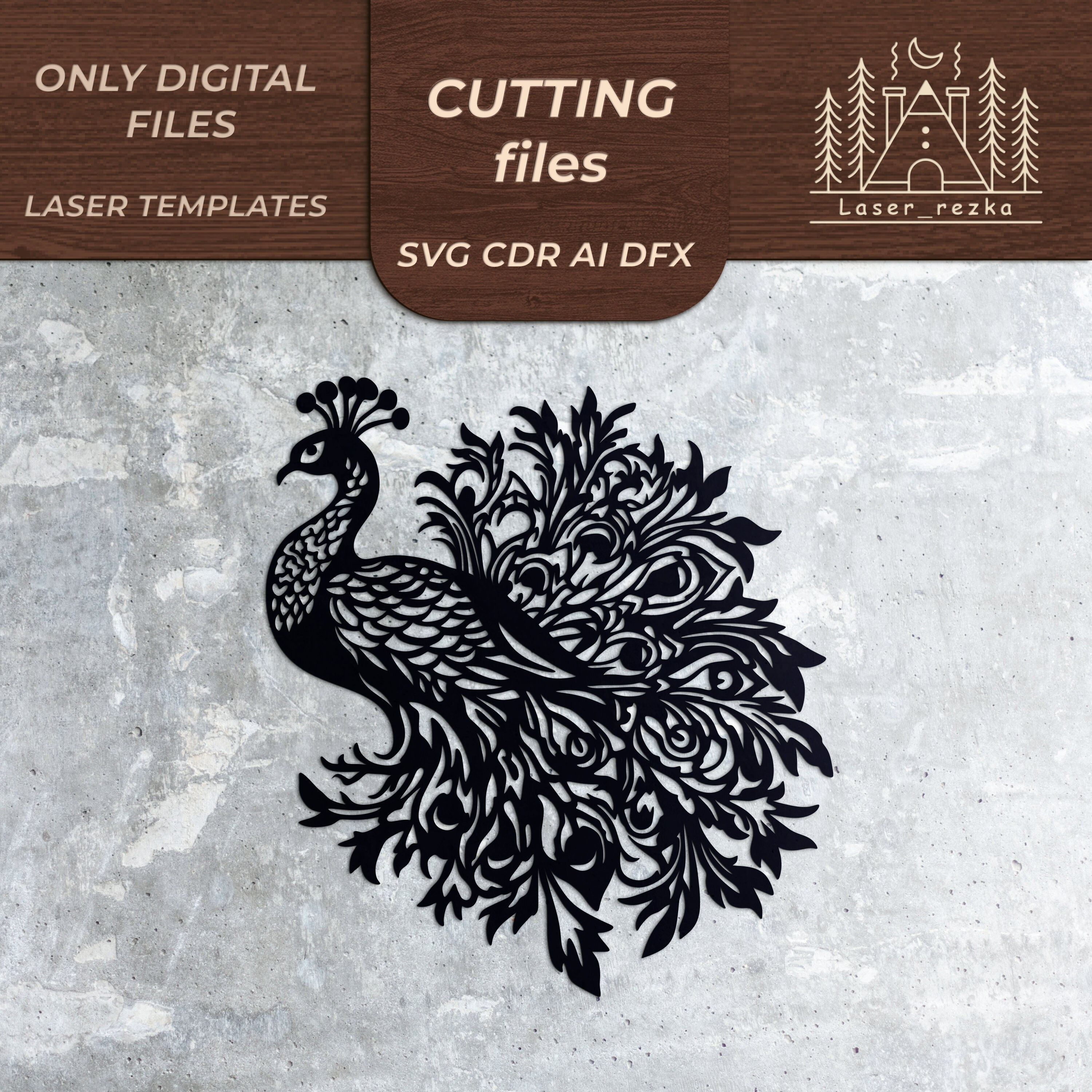 Peacock Laser Cut Files Wall Art Svg, Dxf, EPS, AI Glowforge Files ...