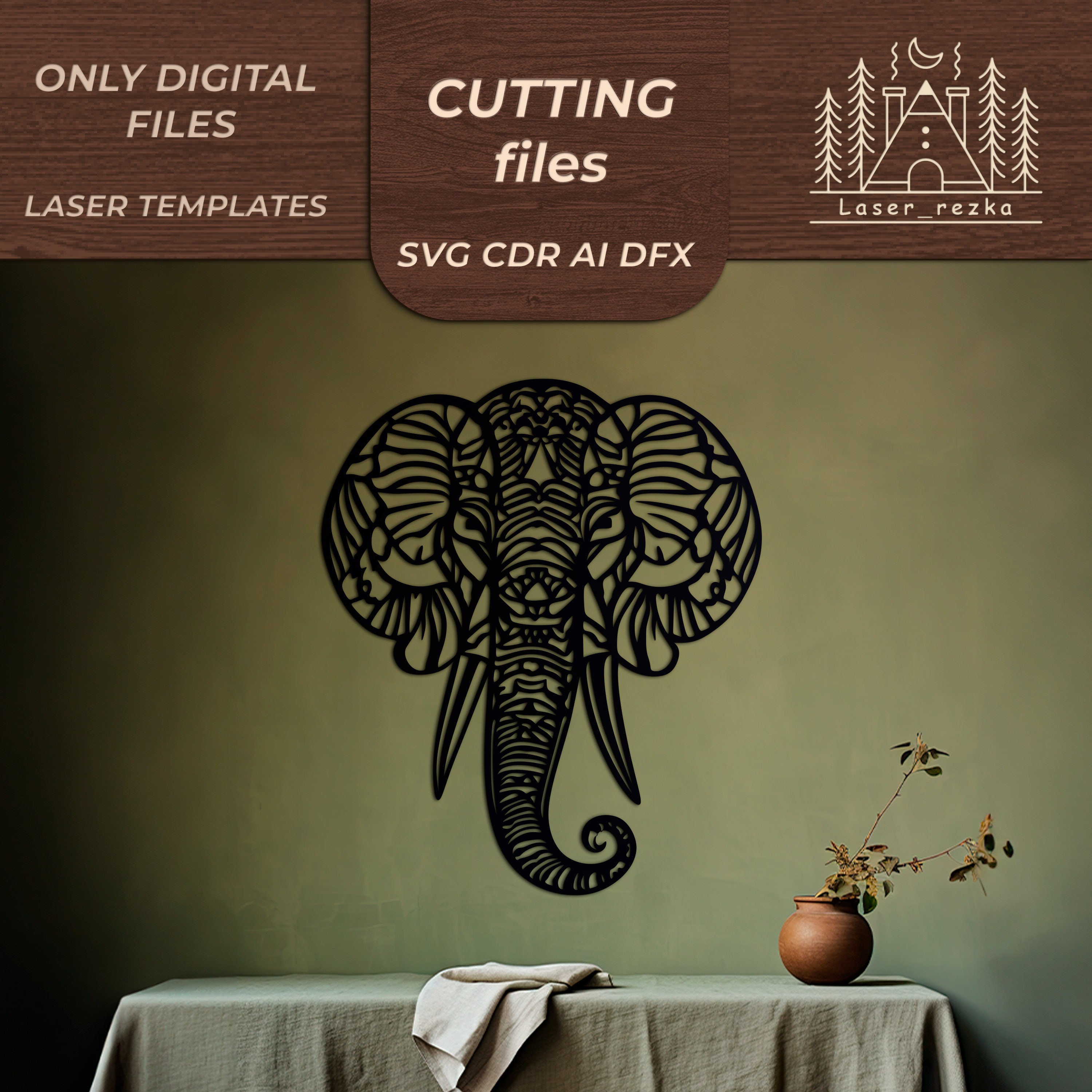 Elephant Laser Cut Files Wall Art Svg, Dxf, EPS, AI Glowforge Files ...