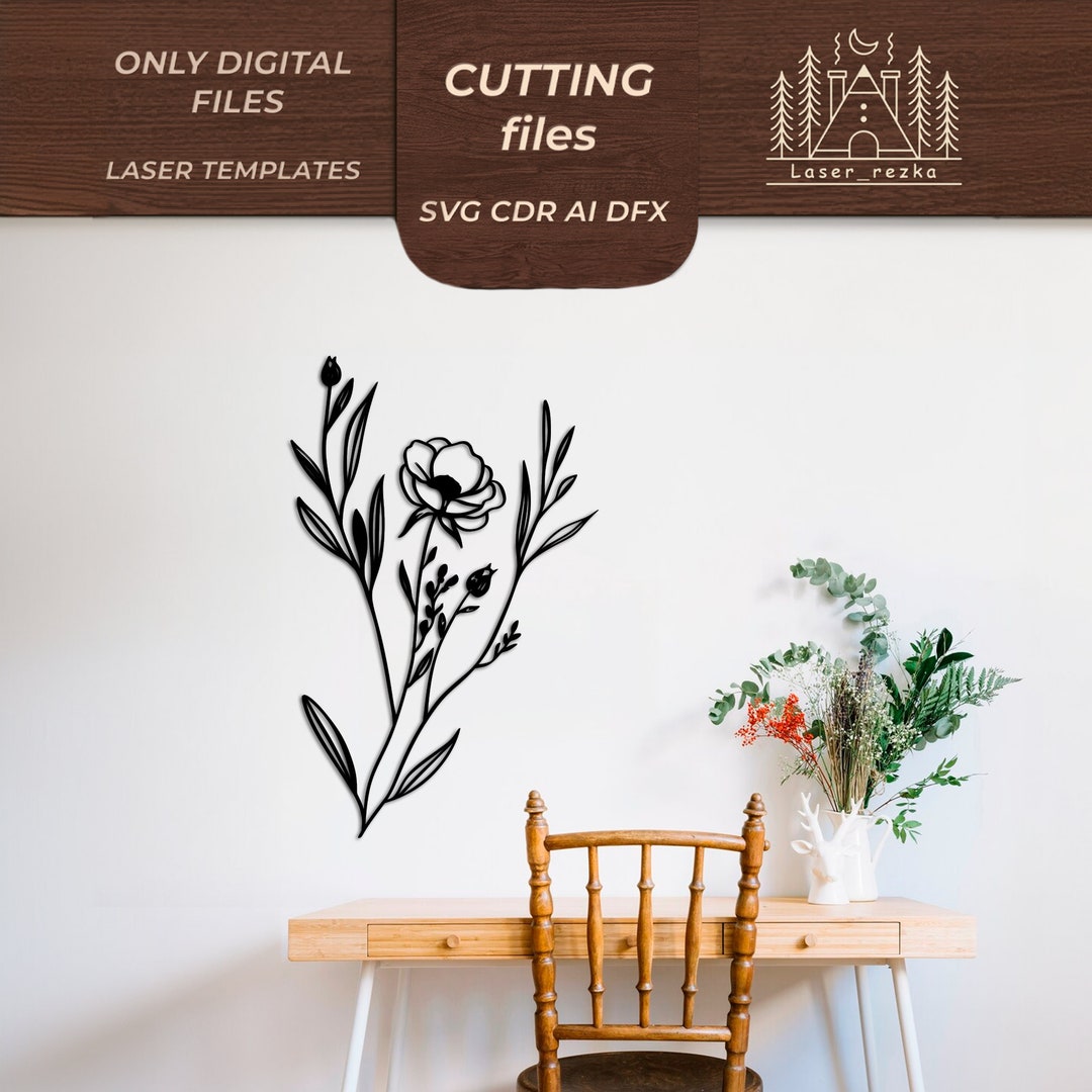 Flowers Cut Out Svg Ai File Wall Decal Pdf Silhouette Template Cutting ...