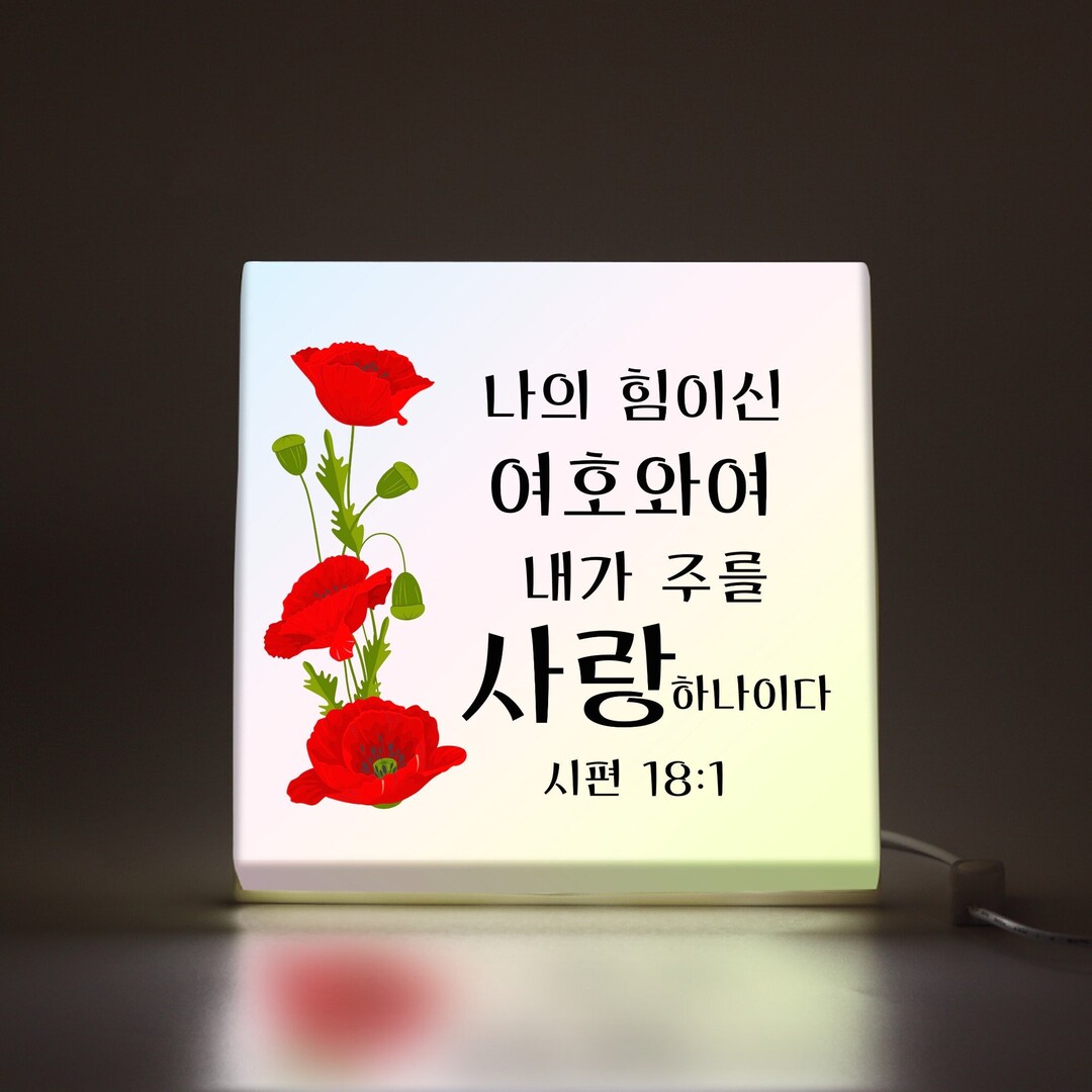 Korean Bible Verse Mood Lighting Lamp, LED Table Jesus Lamp, Bible Verse Frame With Flower ...