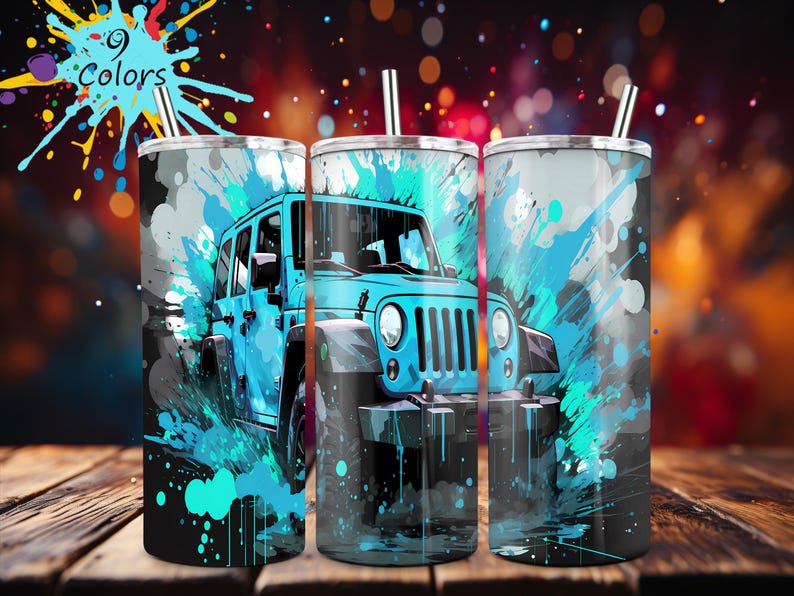 Off-road Jeep Tumbler Wrap: Colorful SUV Paint Splatter (digital ...