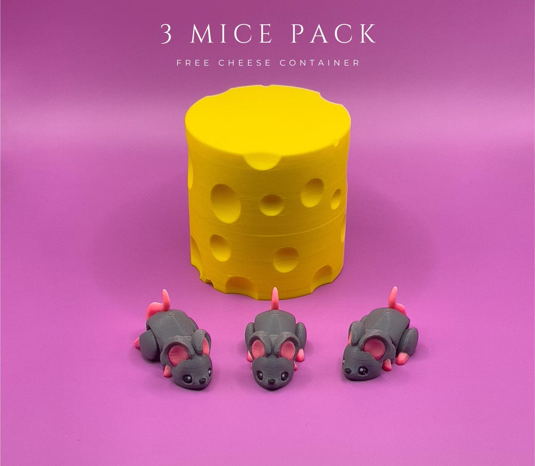 3D Printed Baby Mice With Cheese Container - Fidget Animal Gift - Etsy