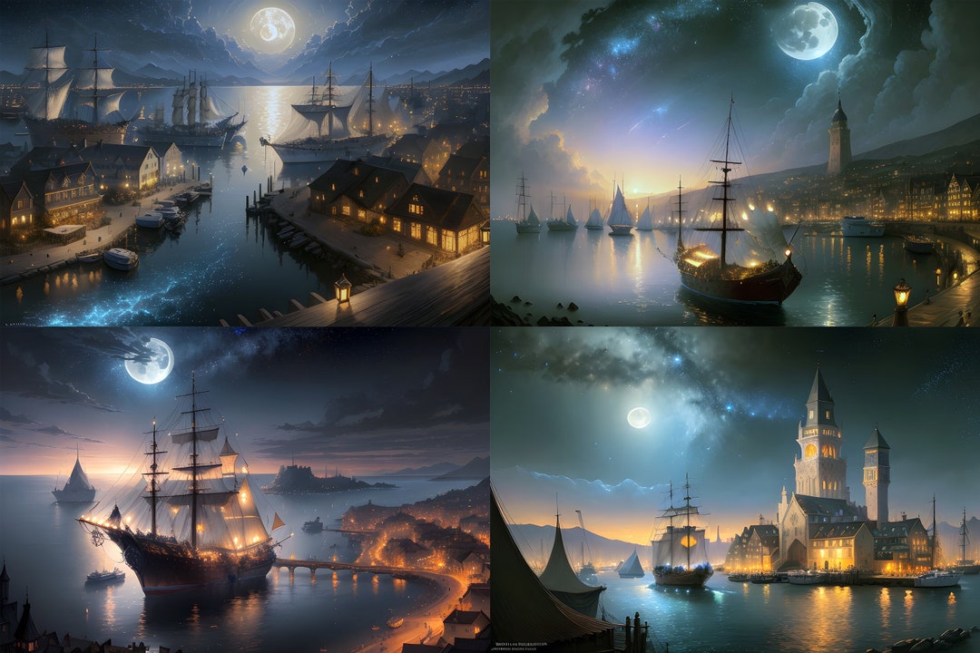 Harbor, Fantasy Landscapes, Digital Art Print, AI Generated, Wall Art ...