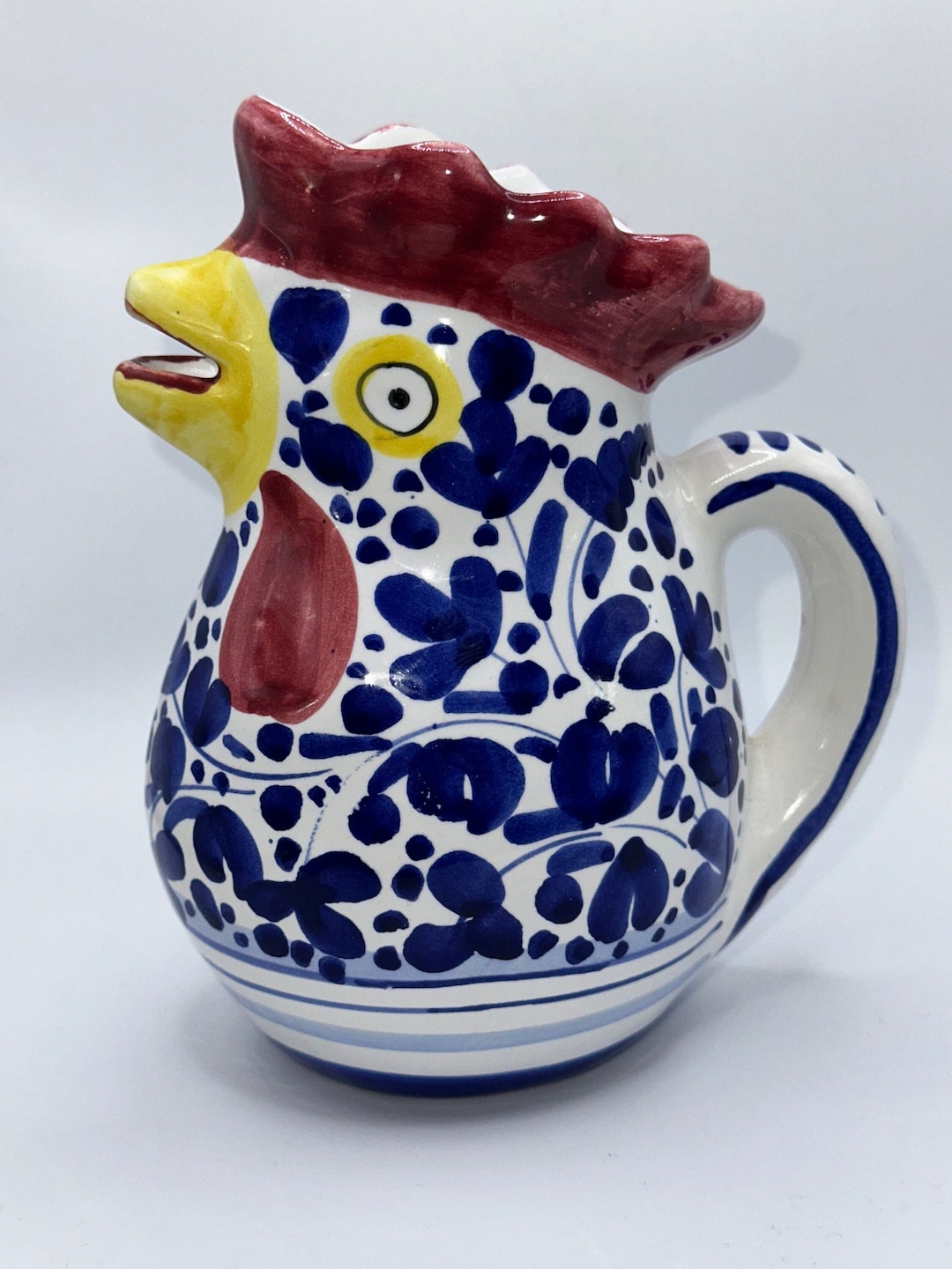 Deruta Arabesco Blue Italian Pottery Rooster Chicken 6.5 Small Pitcher ...