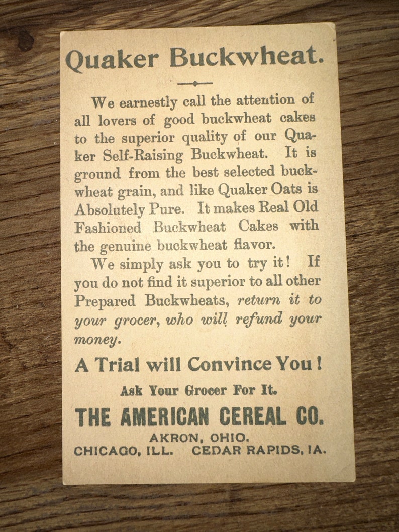 Quaker Oats Cereal Exhibit Ad Cards, 1893 World's Columbian Exposition ...