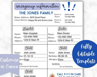 Emergency Information Editable Template Babysitter Guide Printable ...