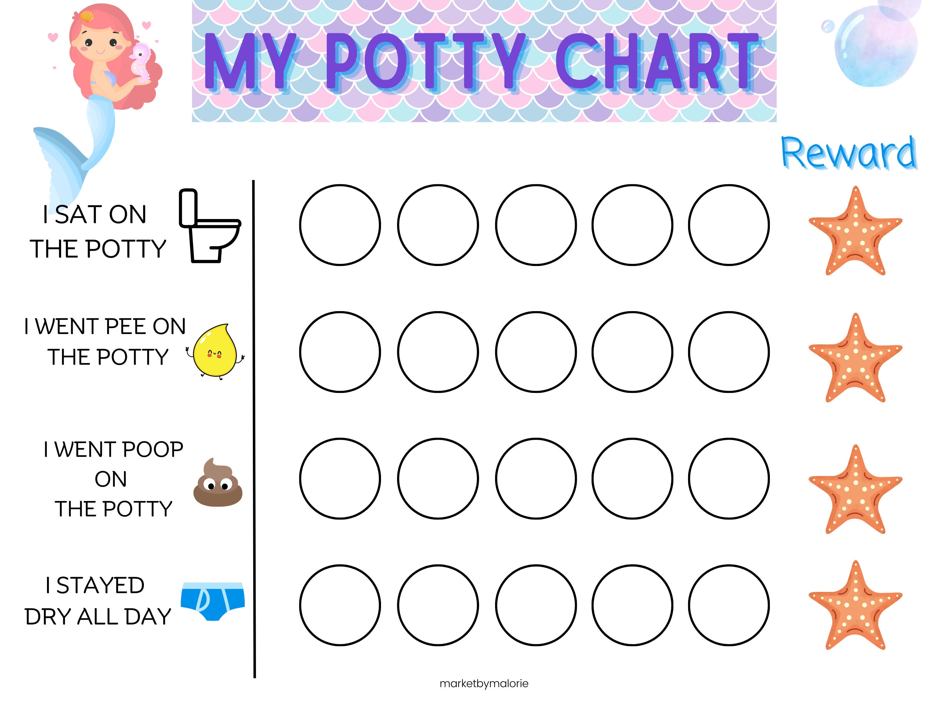Potty Chart | Mermaid Potty Chart | Reward Chart | Toddler Printables ...