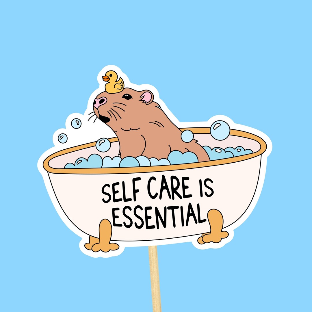 Self Care Capybara Sticker // Dishwasher Safe, Waterproof Sticker for ...