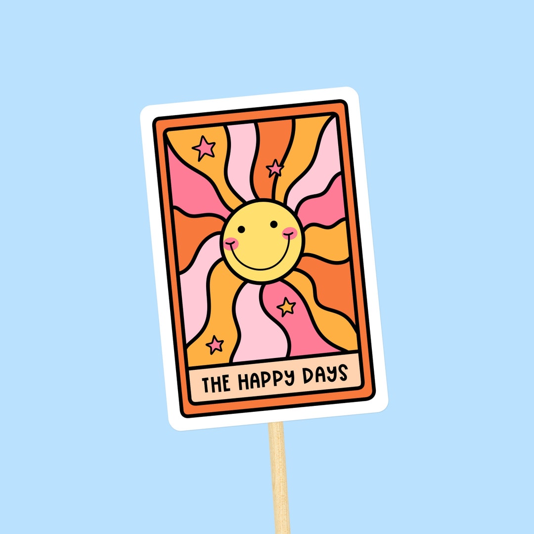 Tarot Card Sticker // Cute Smiley Face Sun Gift Aesthetic Stationery Waterproof Sticker for ...