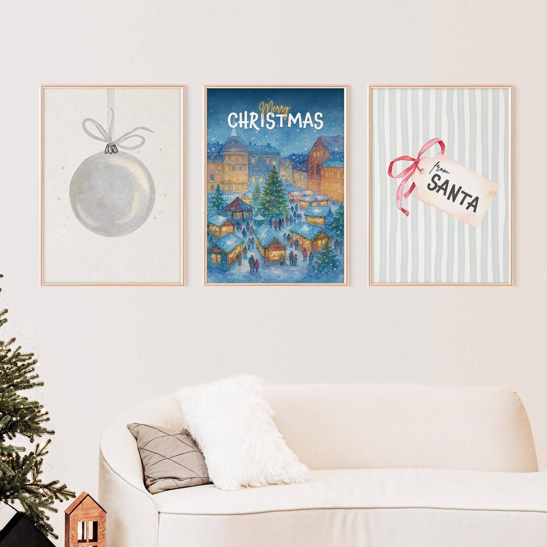 Holiday Wall Art Bundle, Watercolor Ornament, From Santa Tag, Christmas ...