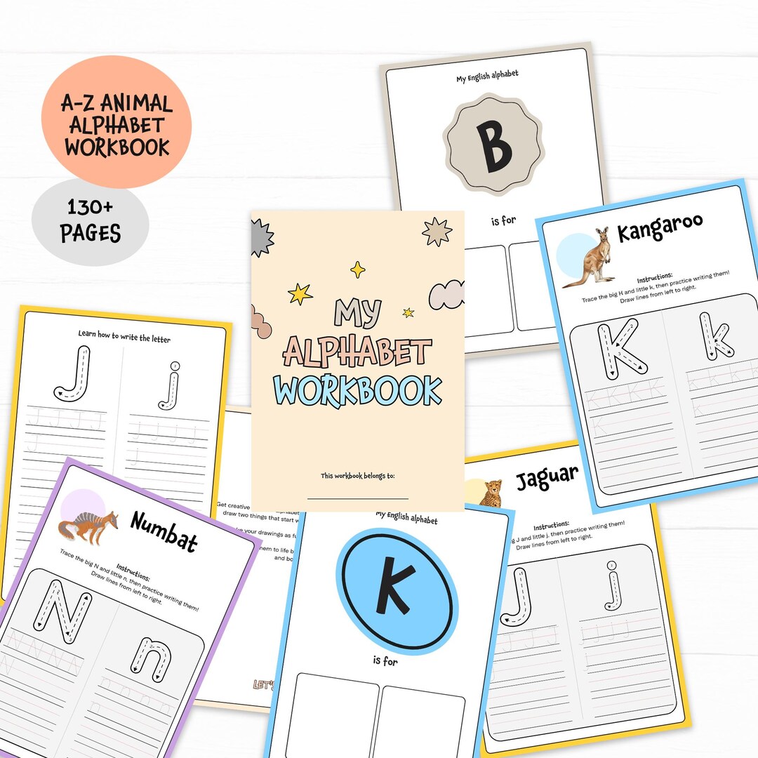 Animal Alphabet Tracing Workbook, Preschool Letter Worksheets A-Z ...
