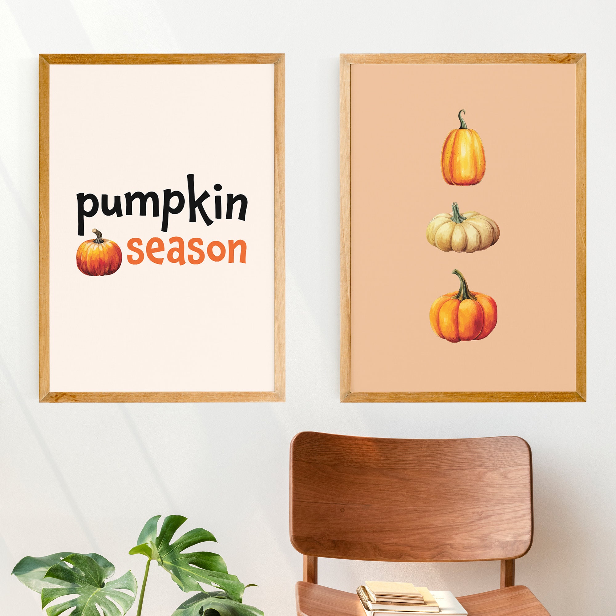 Set of 2 Pumpkin Posters Halloween Art Printable Wall Decor - Etsy