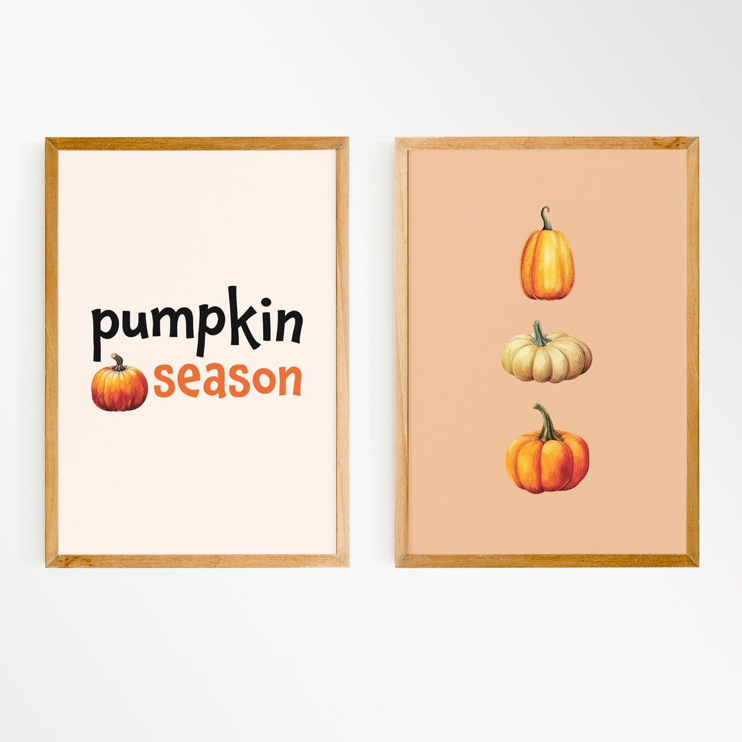 Set of 2 Pumpkin Posters Halloween Art Printable Wall Decor - Etsy