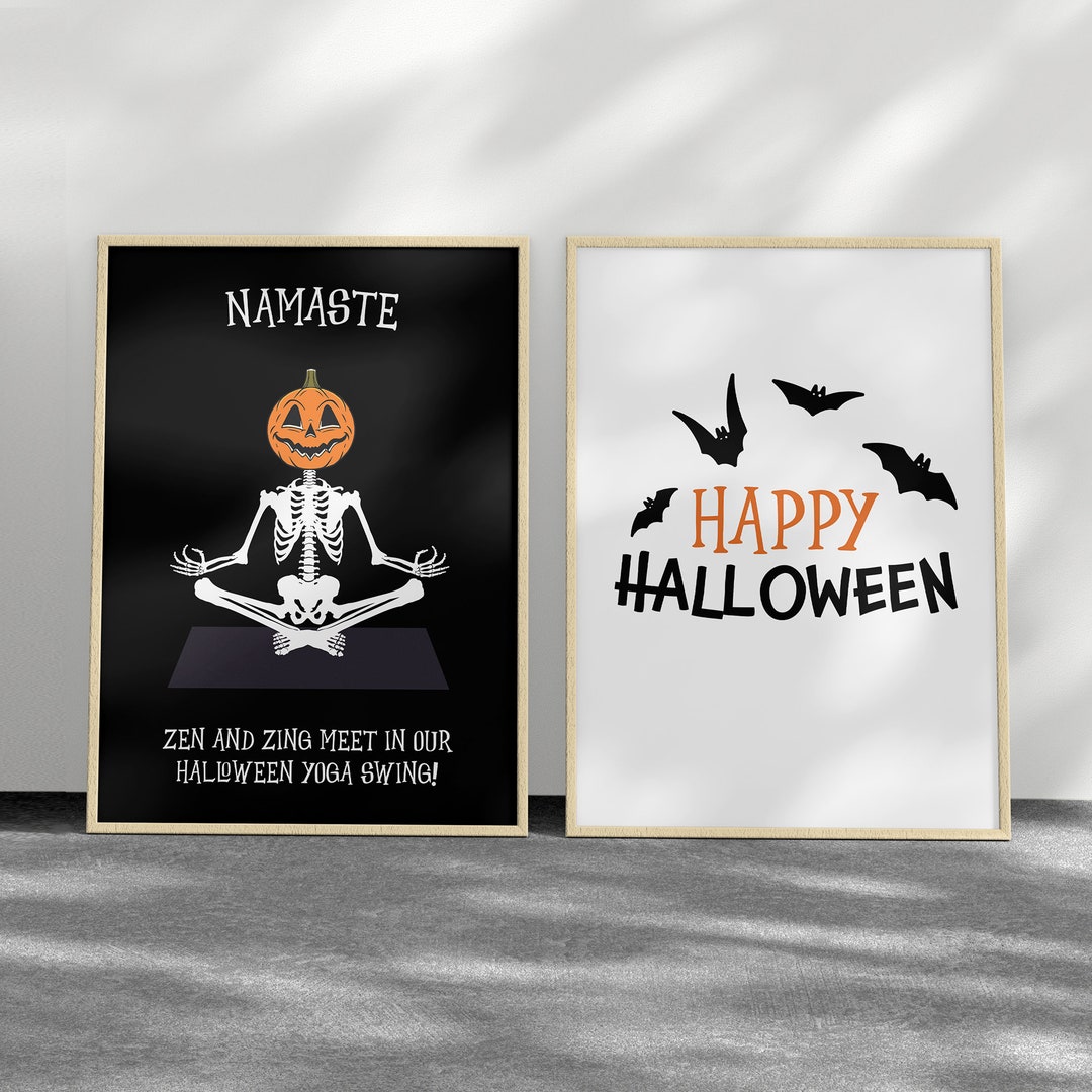 Set of 2 Yoga Halloween Posters, Spooky and Ghosts, Digital Art ...