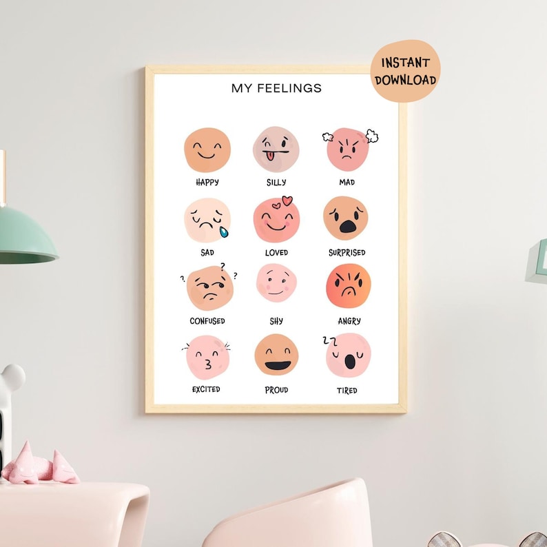 Emotions Print, Feelings Chart, Kids Room Decor, Printable Wall Art ...