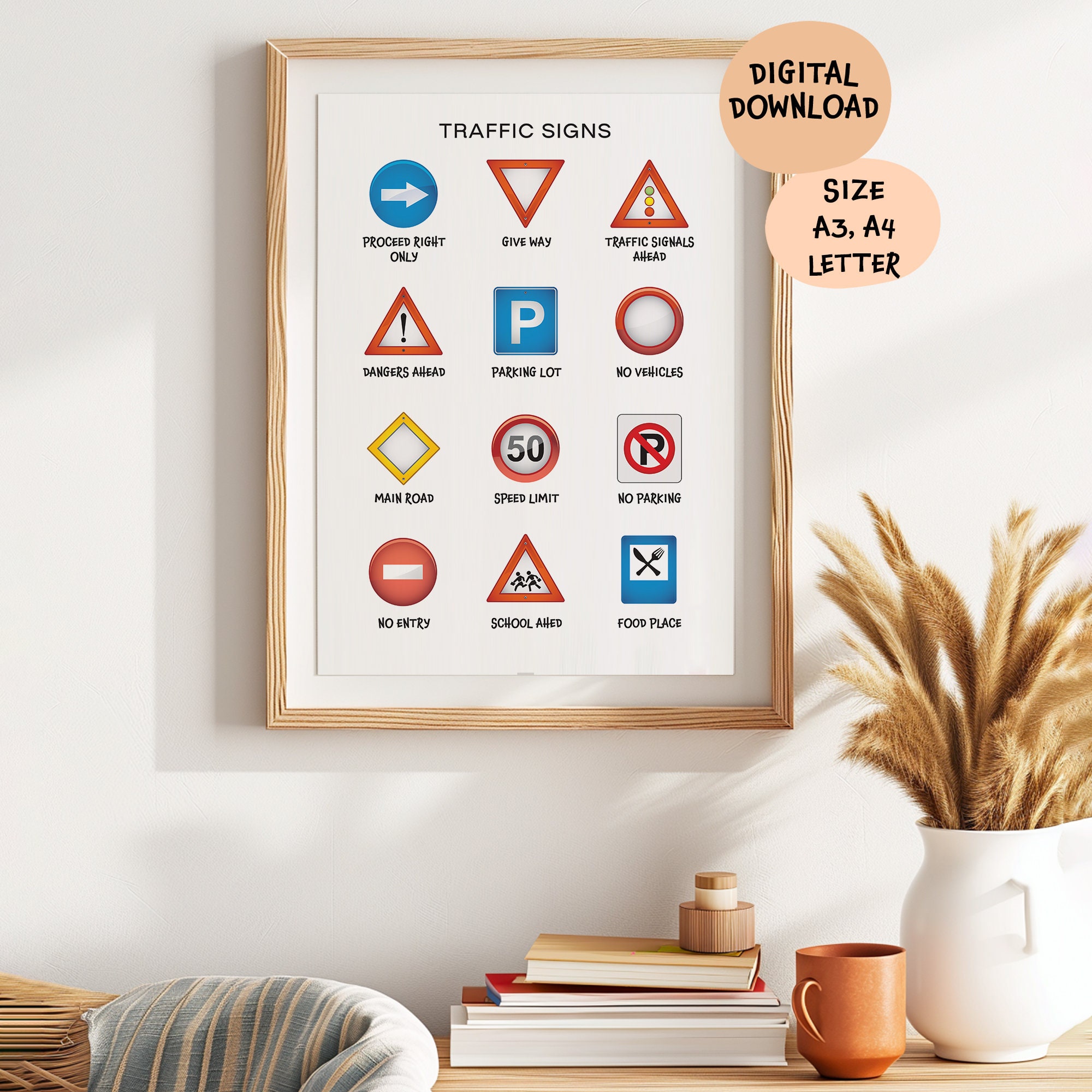 Traffic Signs Poster, Learn Traffic Signs, Homeschool Decor, Montessori ...