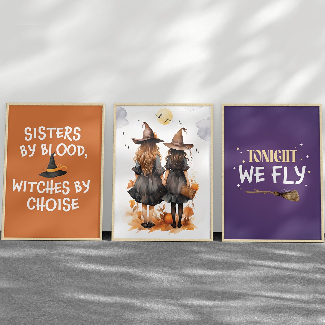 Set of 3 Posters, Halloween Print, Spooky and Ghosts, Kids Room Decor ...