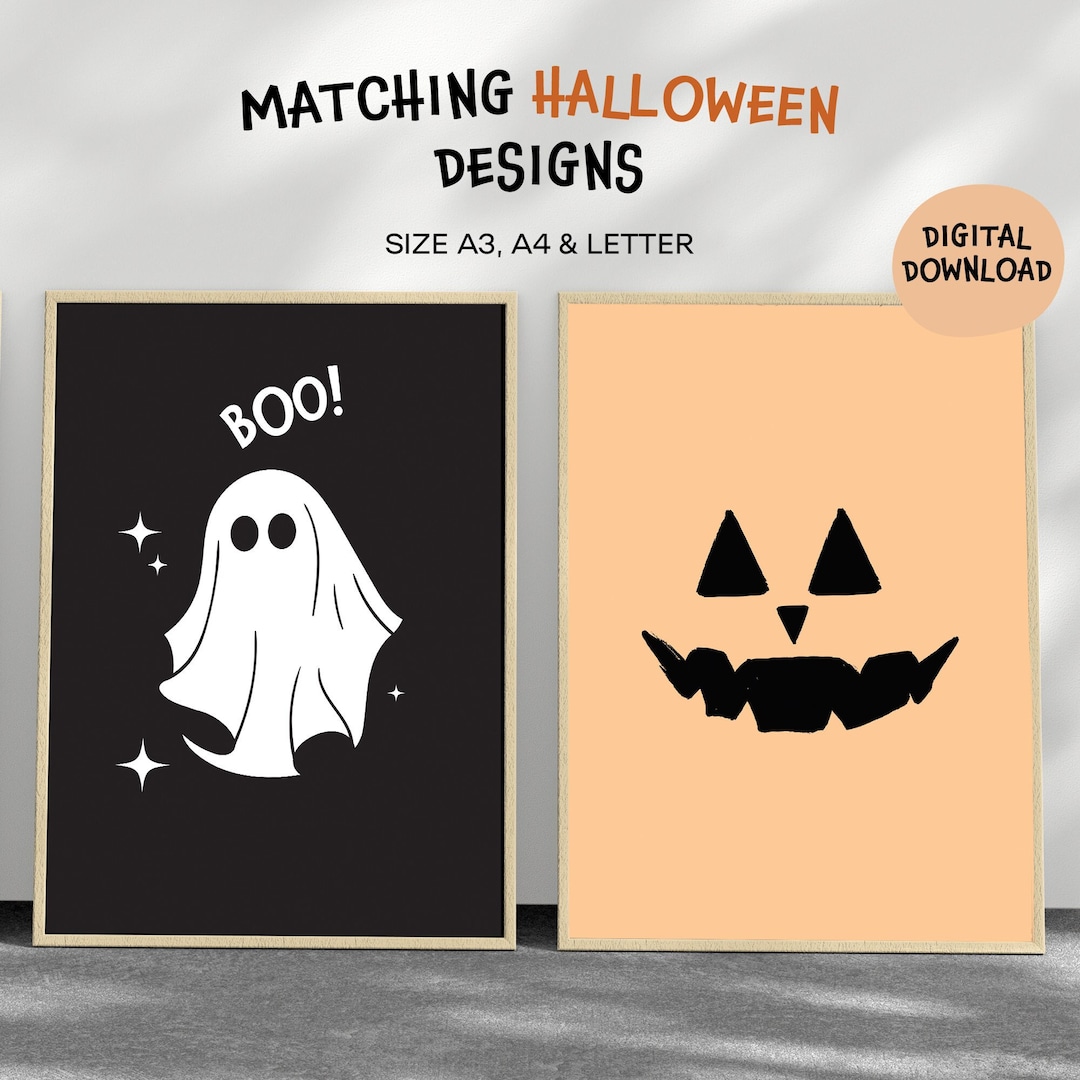 Set of 2 Halloween Posters, Boo and Pumpkin, Kids Room Decor, October ...