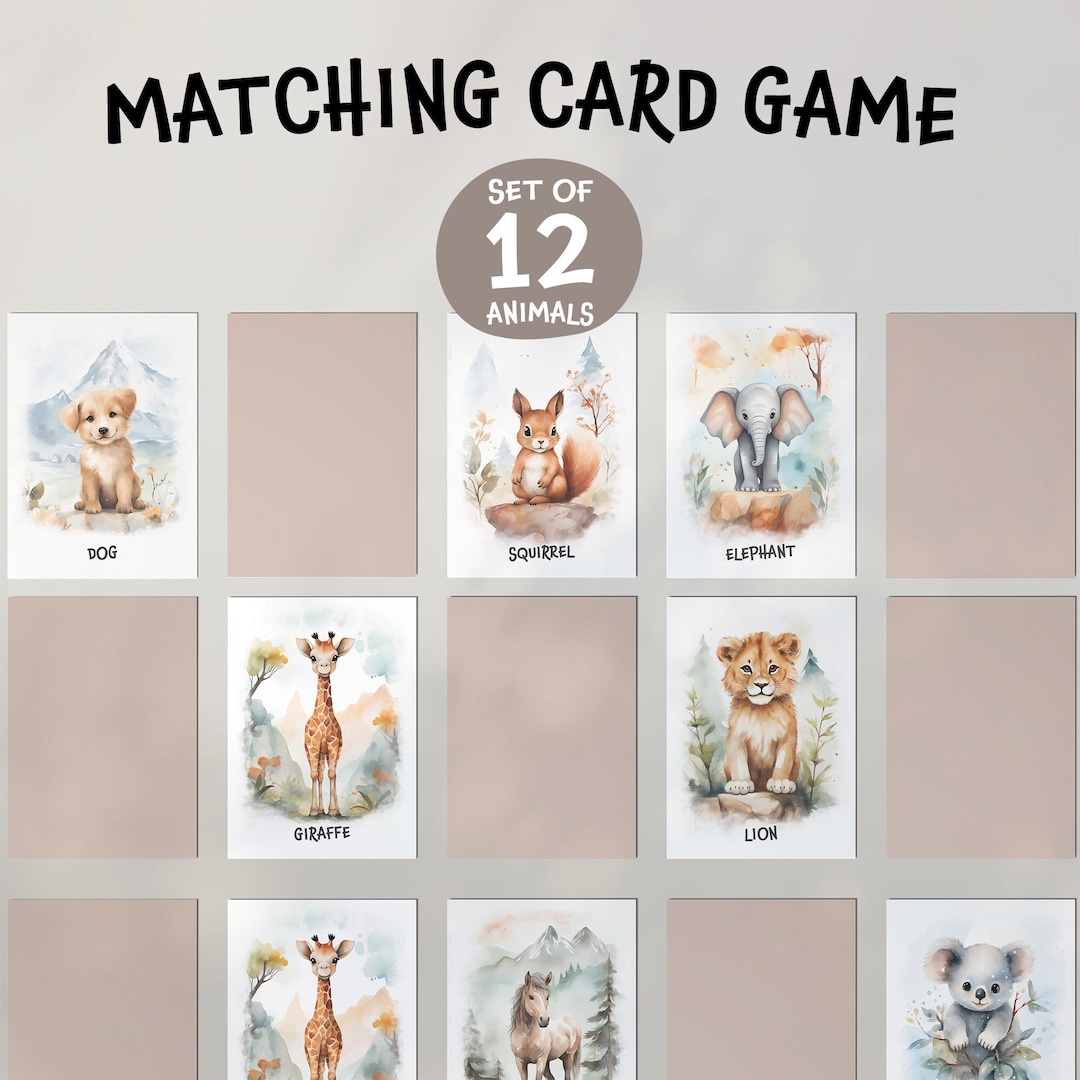Animal Matching Card Game: Kids Memory Training (digital Download) - Etsy