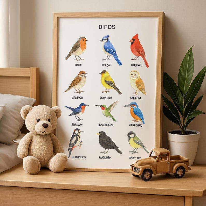 Beautiful Birds Poster, Montessori Bird Identification Chart for Kids ...