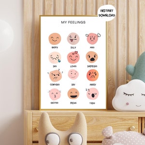 Emotions Print, Feelings Chart, Kids Room Decor, Printable Wall Art ...