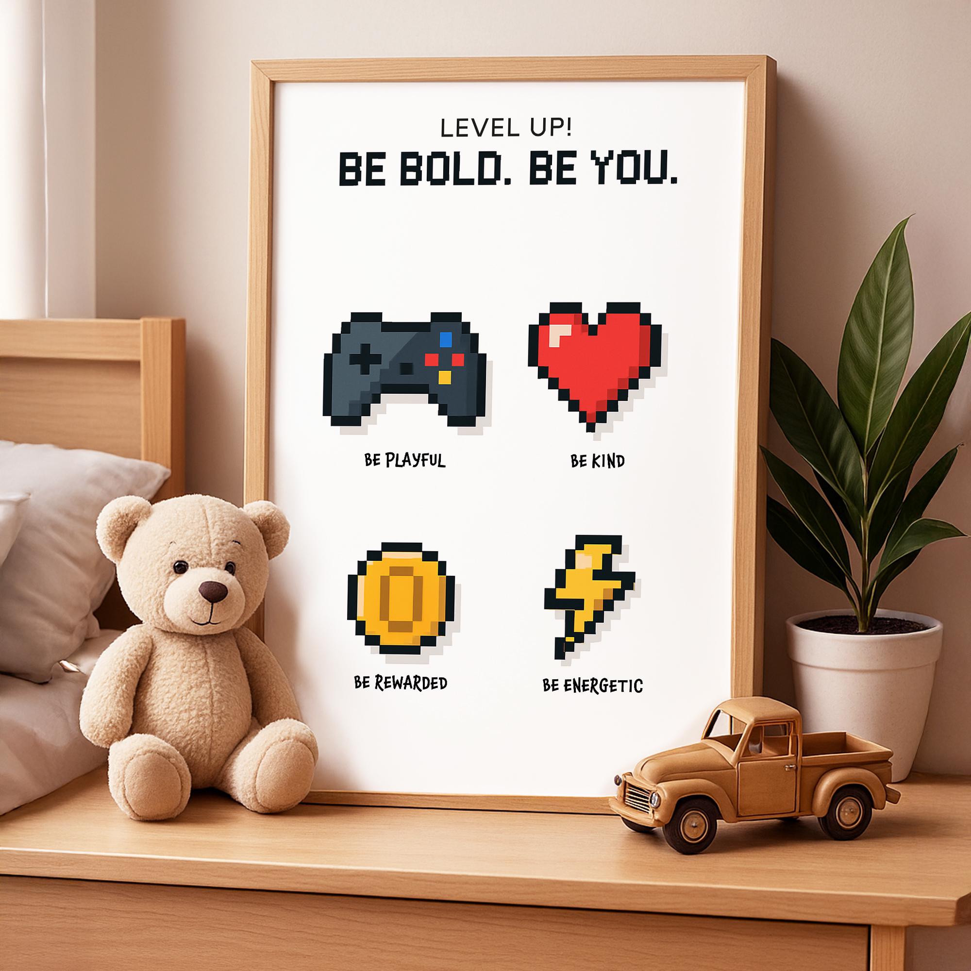 Pixel Gamer Poster Set for Kids, “level Up” and “press Start ...