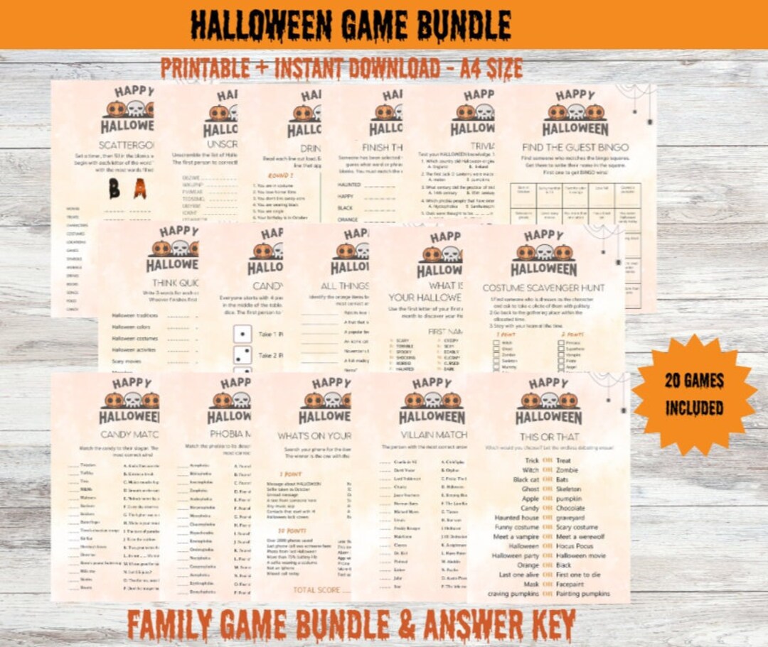 Halloween Game Bundle Printable Games for Kids and Adults Party Games ...