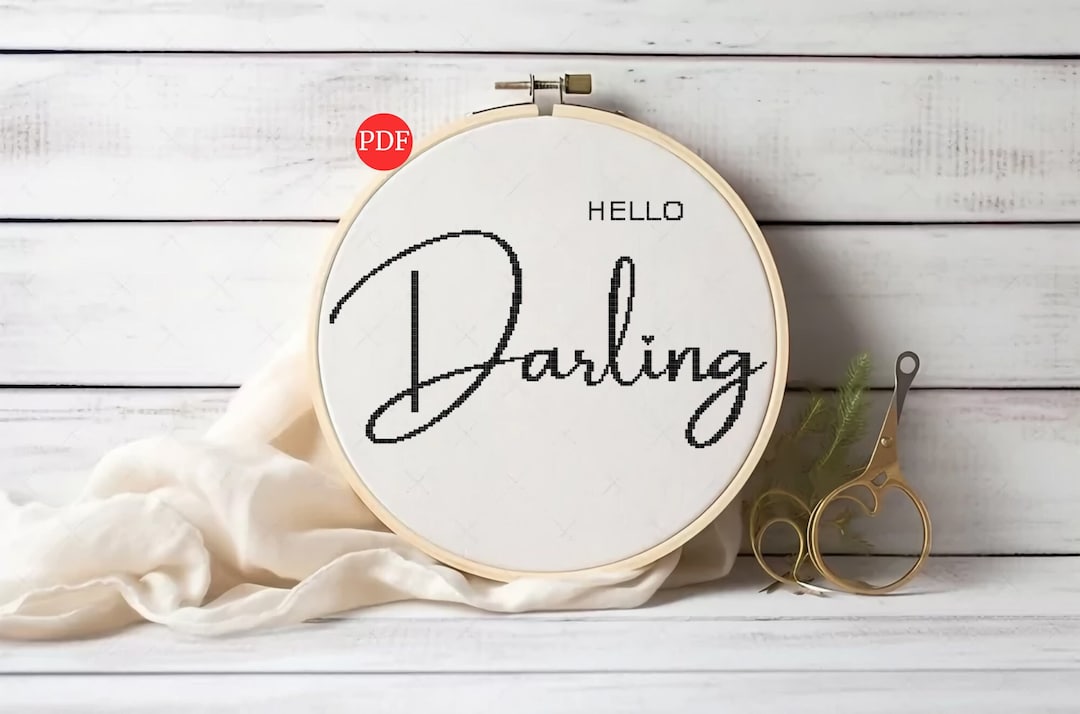 Hello Darling Crossstitch Pattern, Digital Etamine Design, Embroidery ...