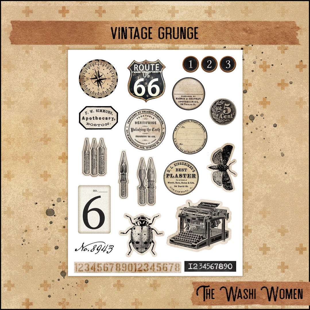 Vintage Grunge Transparent Sticker Sheet. One Sheet of Stickers for ...