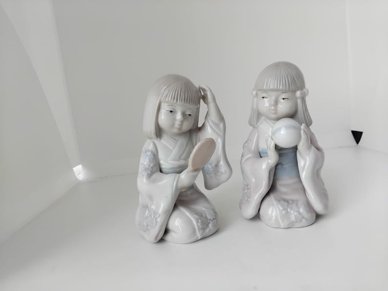 Vintage Asian Girls Ceramic Figurines Set of 2, Lladro Style - Etsy
