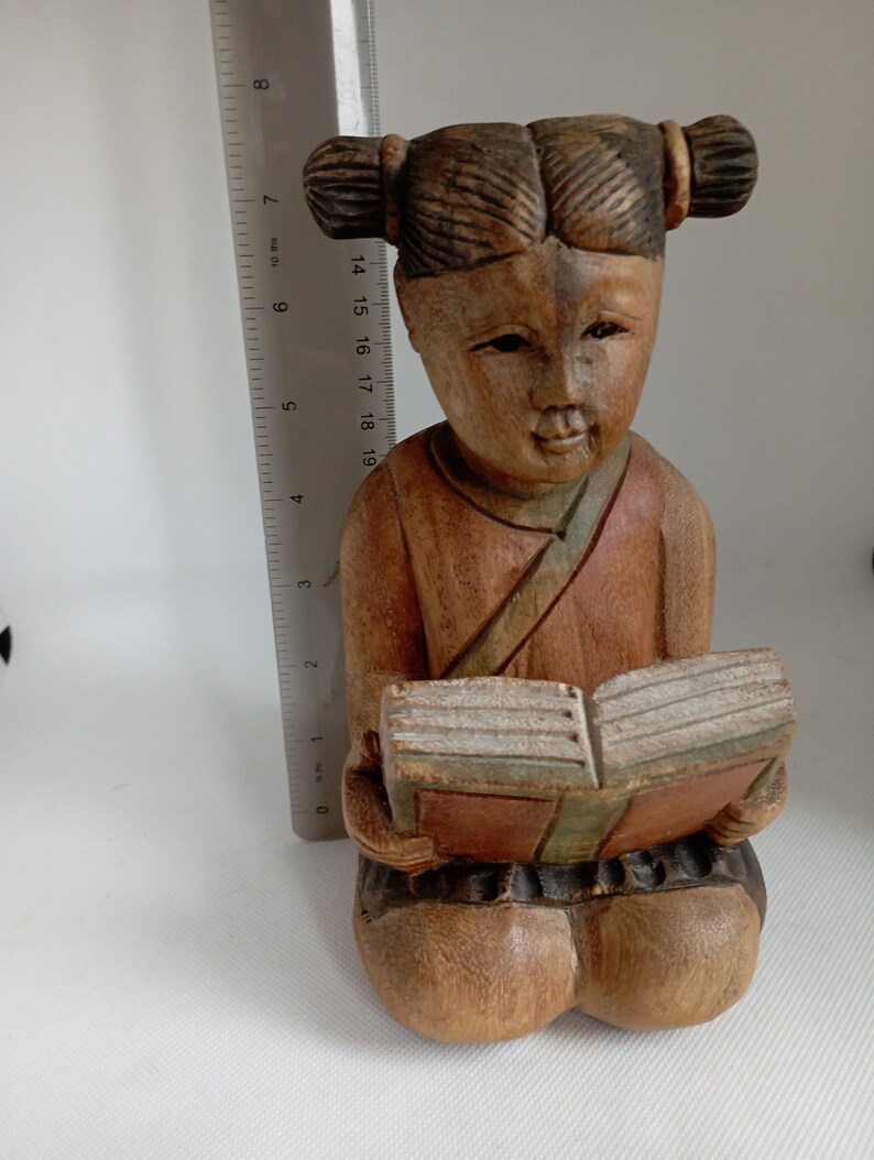 Vintage Hand Carved Wooden Statues Boy Girl Asian Influenced Figures ...