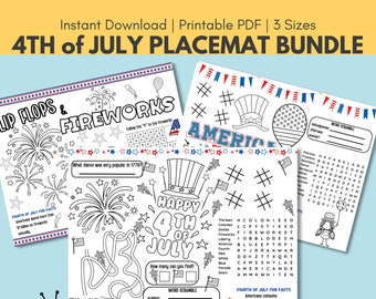 4th of July Kids Activity Sheet, 4th of July Kids Coloring Placemat ...