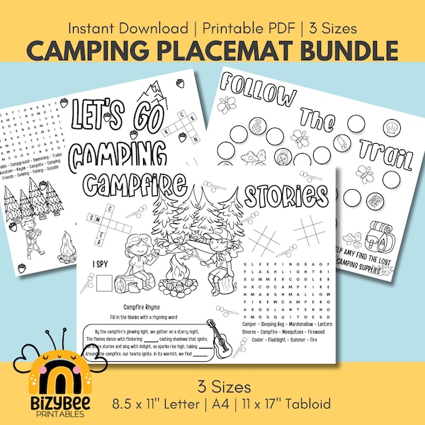Kids Coloring Placemat Camping - Etsy