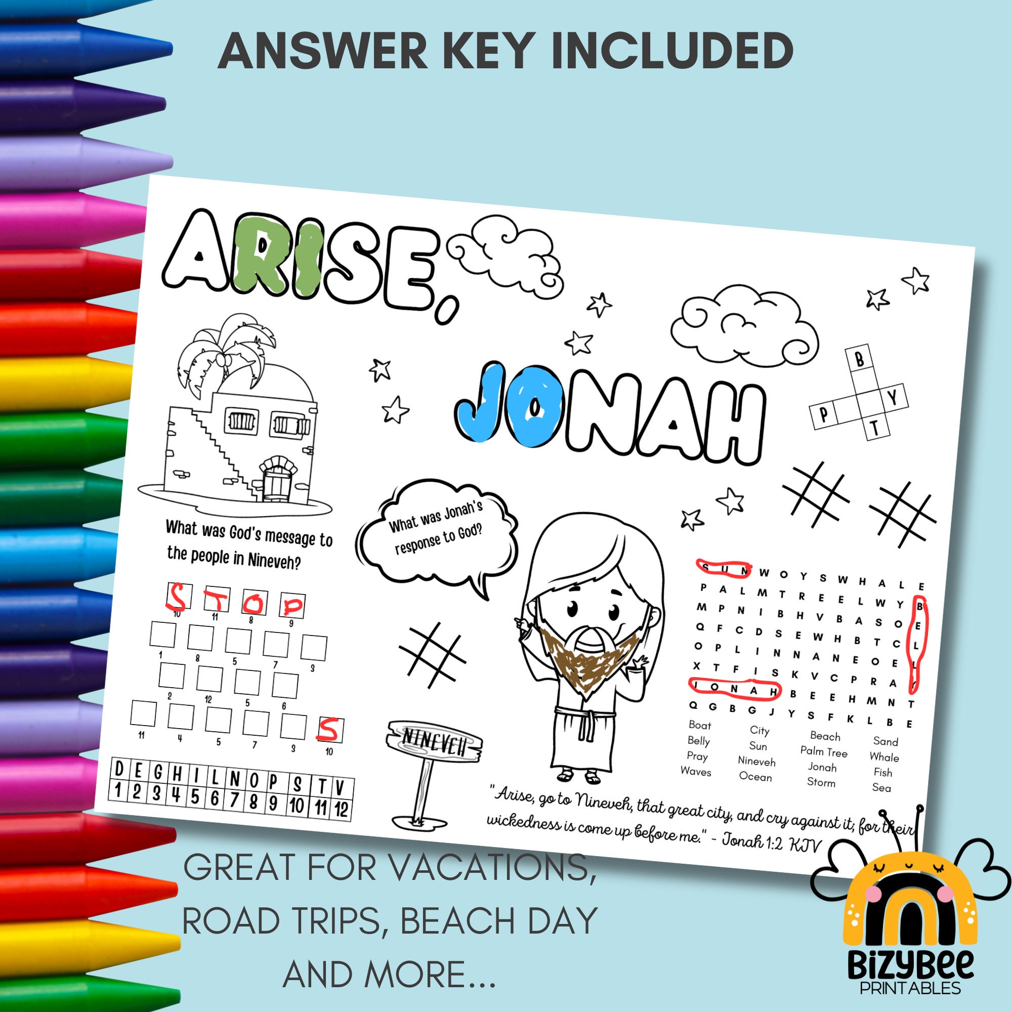 Jonah & the Whale Activity Placemat Bundle, Bible Study Coloring Page ...