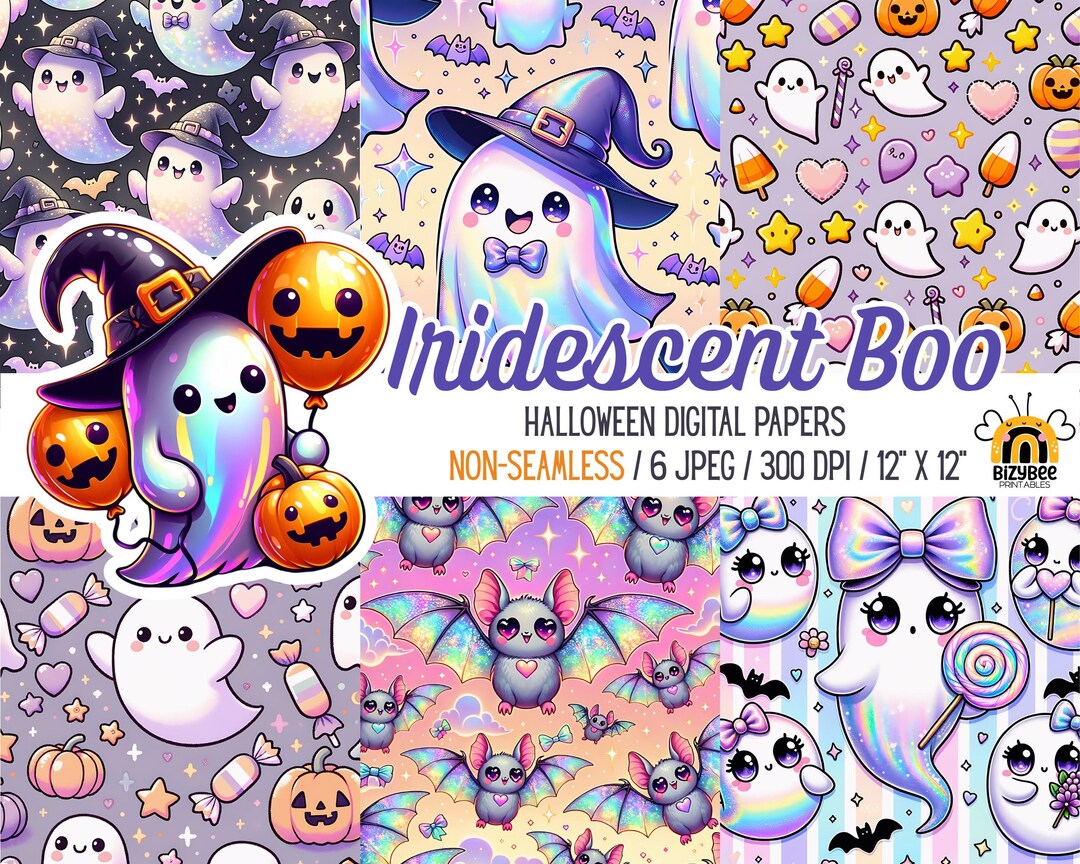 Iridescent Halloween Digital Paper, Cute Pink Purple Halloween ...