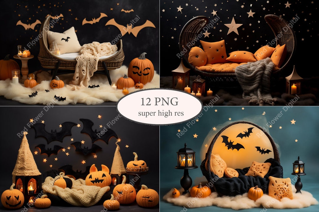 Baby Halloween Digital Backdrop Bundle, Newborn Cute Pumpkin Background ...