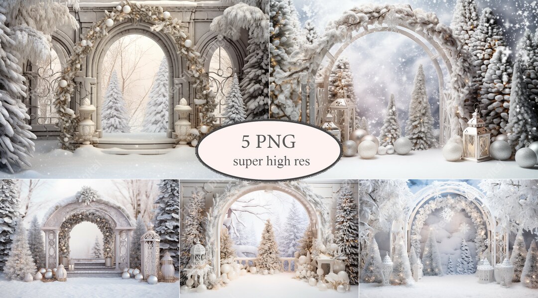 White Christmas Digital Backdrop Bundle, Winter Wonderland Background ...