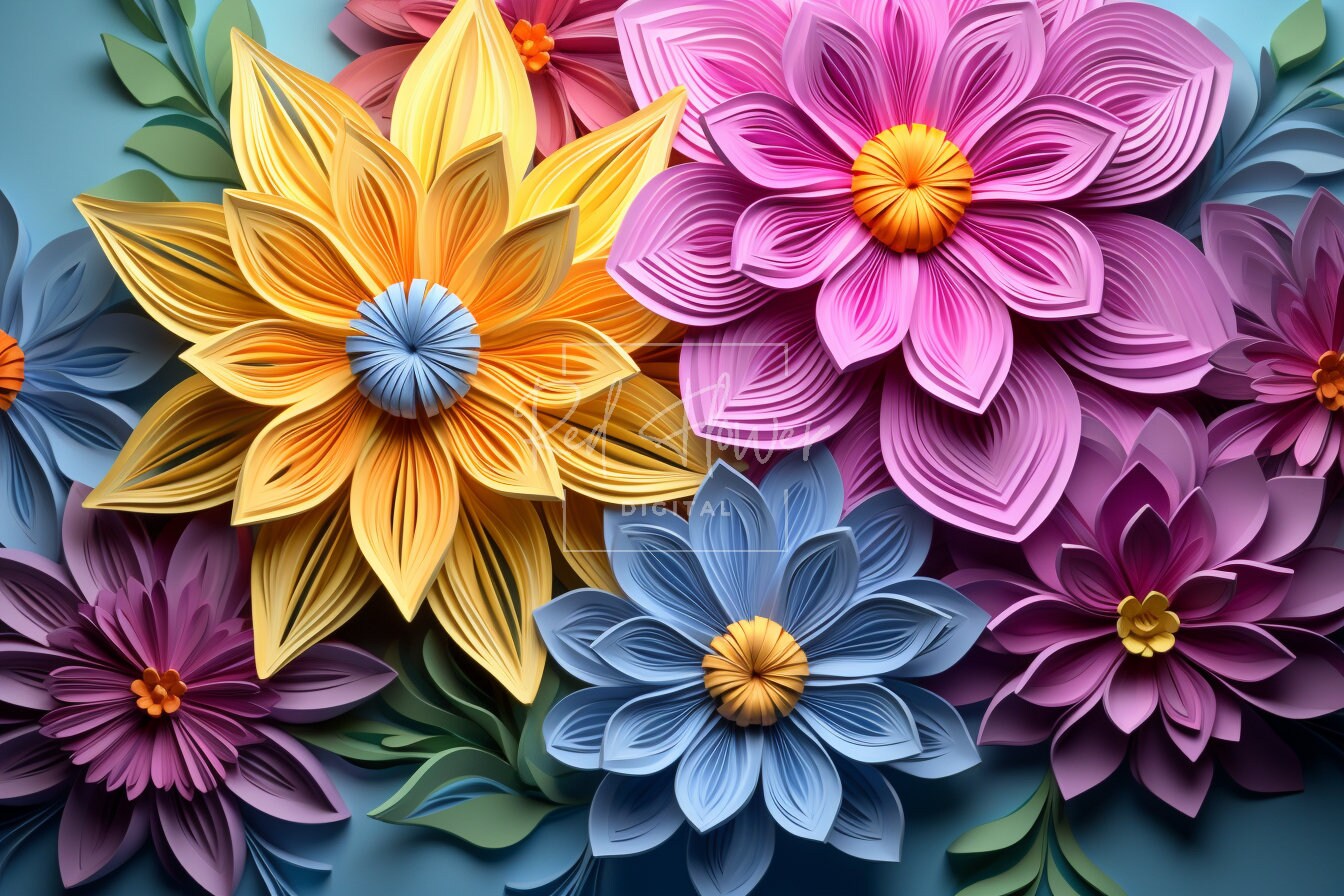 Blue Floral Digital Backdrop Bundle Pastel Flowers Maternity - Etsy