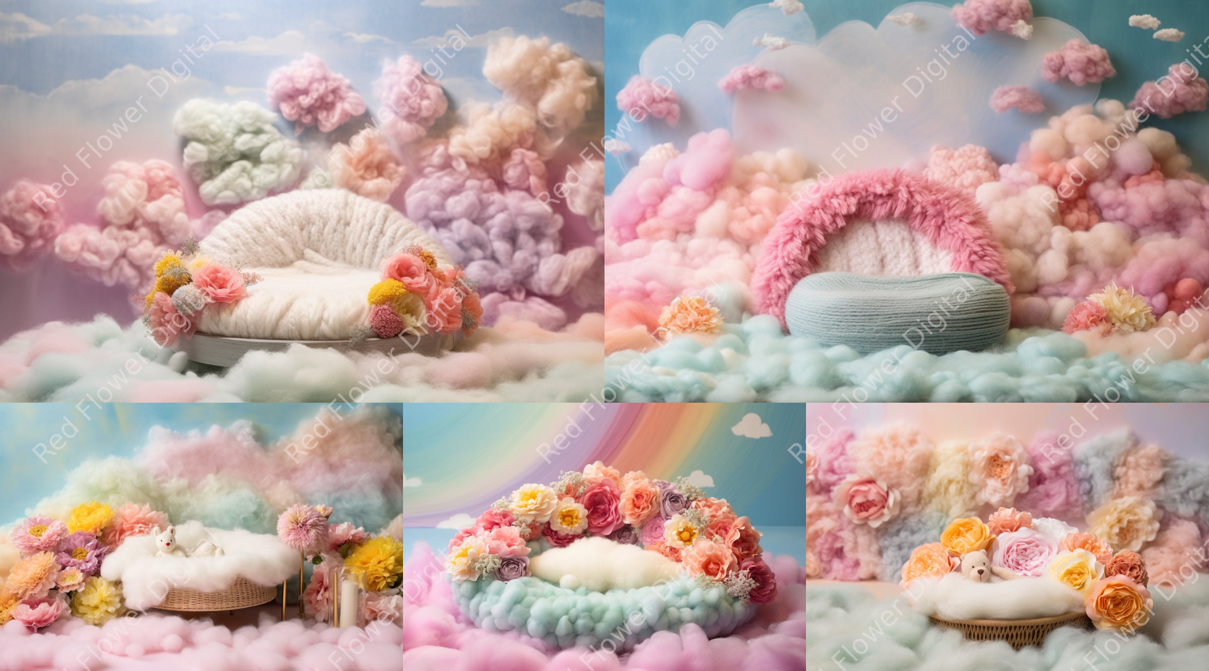 Newborn Rainbow Digital Backdrop Bundle, Pastel Backdrops, Cute Fluffy ...