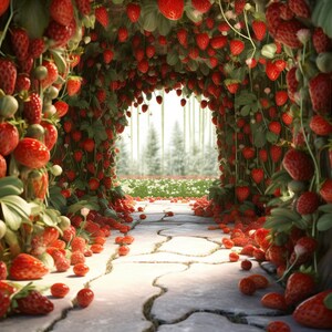 Strawberries Digital Backdrop Bundle, Strawberry Background, Fantasy ...
